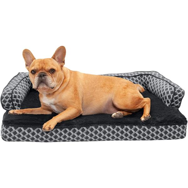 商品名Furhaven Medium Memory Foam Dog Bed Comfy Couch Plush &amp; Decor Sofa-Style w/ Removable Washable Cover - Diamond Gr...