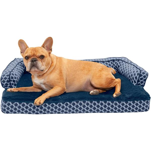 商品名Furhaven Medium Memory Foam Dog Bed Comfy Couch Plush &amp; Decor Sofa-Style w/ Removable Washable Cover - Diamond Bl...
