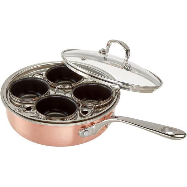 商品名4カップ ステンレススチール 3層 プロ仕様 エッグポッチャー ノンスティック エッグカップ付き 卵のしっぽ ブランチや朝食に最適4 Cup Stainless Steel Tri-Ply Professional Egg Poach...