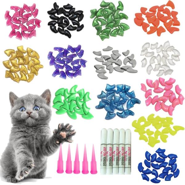 商品名YMCCOOL 100pcs Cat Nail Caps/Tips Pet Cat Kitty Soft Claws Covers Control Paws of 10 Nails Caps and 5Pcs Adhesive Glu...