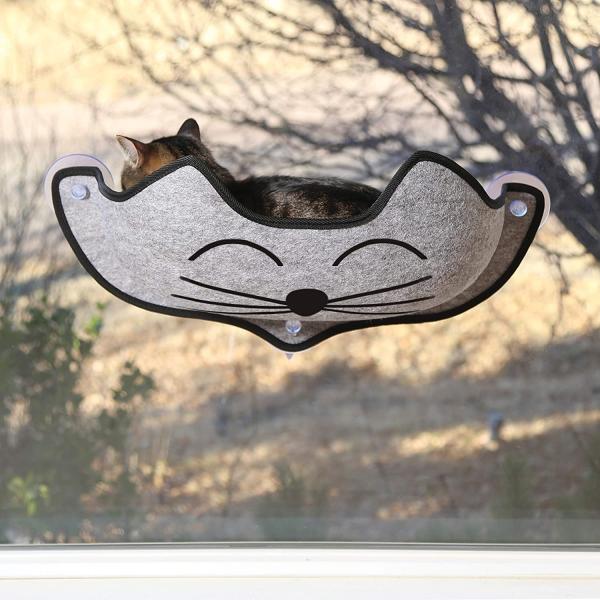 商品名K&amp;Hペットプロダクツ ウインドウベッド キティフェイスウインドウマウントベッドK&amp;H PET PRODUCTS EZ Mount Window Cat Bed Gray with Kitty Face 27 X 11...