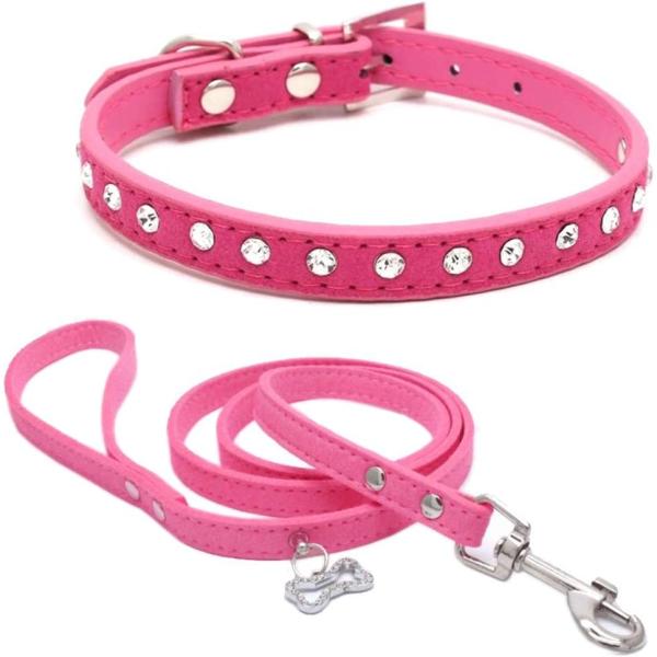 商品名Benala 1列 キラキラ ダイヤモンド ラインストーン スエード レザー ペット 犬の首輪とリード 2個 小中型犬用 ローズレッド、SBenala One Row Bling Diamond Rhinestone Suede Le...