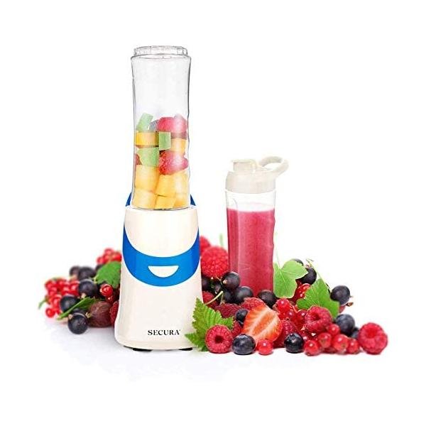 商品名：シェイクとスムージーのためのSecura 300Wパーソナルブレンダーステンレスブレードトラベルリッド付きシングルサービングボトル2本（20オンス）Secura 300W Personal Blender for Shakes an...