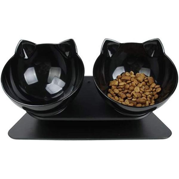 商品名Luck Dawn Double Elevated Cat Bowls with Raised Stand, 15 Tilted cat Bowl Design Neck Guard Stand Raised Pet Food Wat...