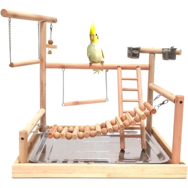 商品名Mrli Pet Large Parrots Playstand Bird Playground Wood Perch Gym Stand Playpen Bird Ladders Exercise Playgym with Feed...