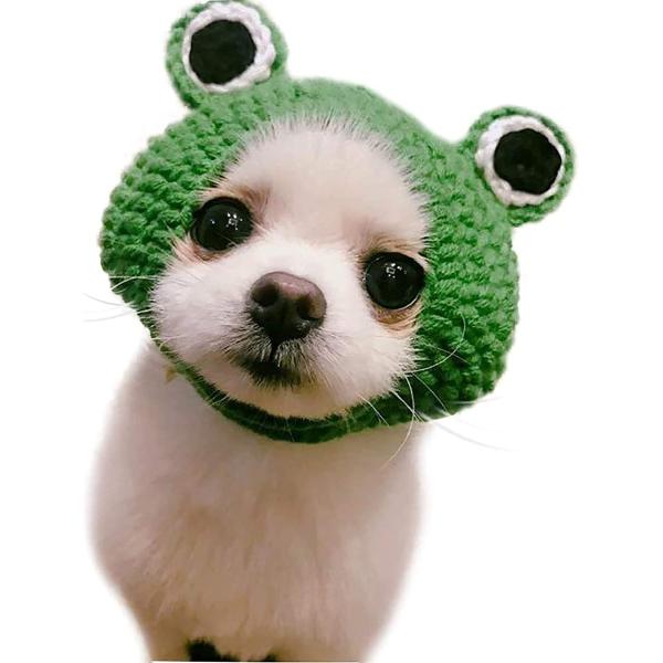 商品名Bonaweite Pet Hat, Dog Cat Handmade Knitted Woolen Yarn Frog Cap, Grooming Accessories Apparels Puppy Teddy Cartoonブラ...