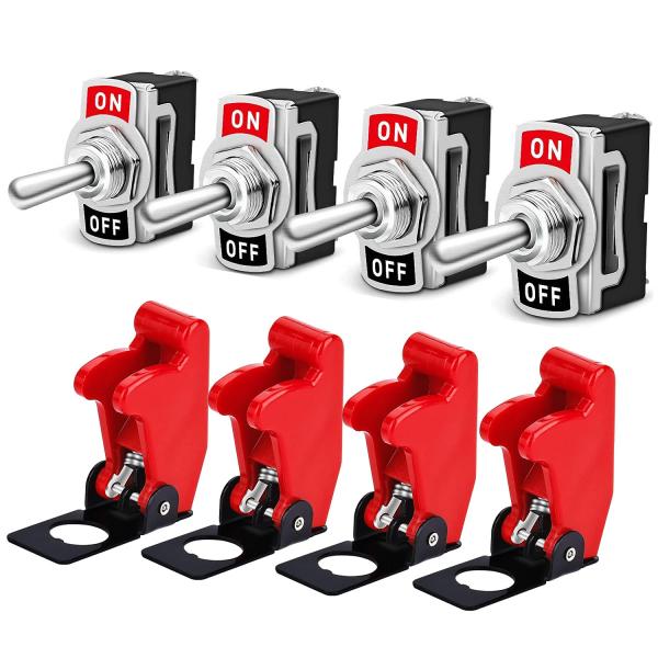 商品名Gebildet 4個 車トグルスイッチ、付き防水保護キャップ、10A/12VDC, 6A/24VDC 2ピン SPST オンオフロッカートグルスイッチ、自動車オートトラックボート用Gebildet 10A/12VDC, 6A/24V...