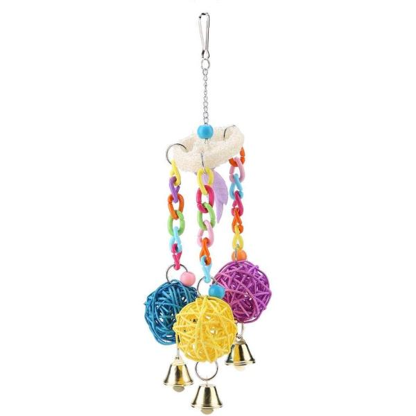 商品名Pet Parrot Chewing Swing Toys Colorful Rattan Ball Hanging Decor with Bell for Bird Budgie Parakeet Cockatiels Conure...
