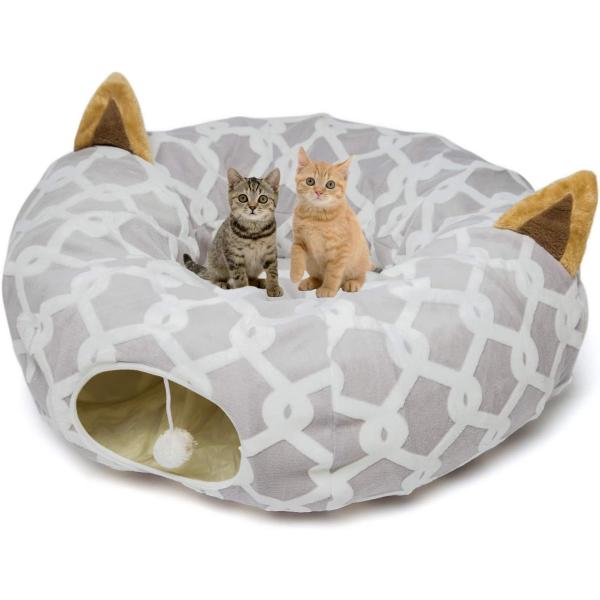 商品名LUCKITTY Large Cat Dog Tunnel Bed with Washable Cushion-Big Tube Playground Toys Plush 3 FT Diameter Longer Crinkle C...