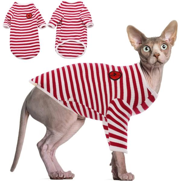 商品名DENTRUN Hairless Cats Shirt Cat Wear Clothes Stripe Vest Best Hairless Cat's Adorable Clothes Cat's Pajamas Jumpsuit ...