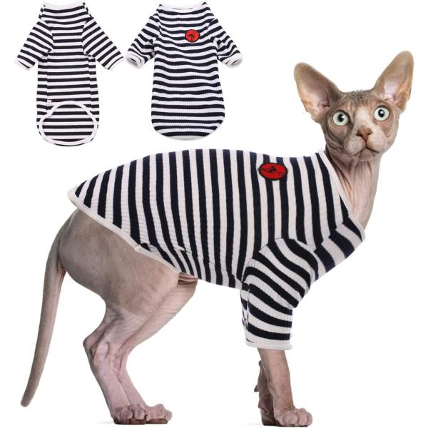 商品名DENTRUN Hairless Cats Shirt Cat Wear Clothes Stripe Vest Best Hairless Cat's Adorable Clothes Cat's Pajamas Jumpsuit ...