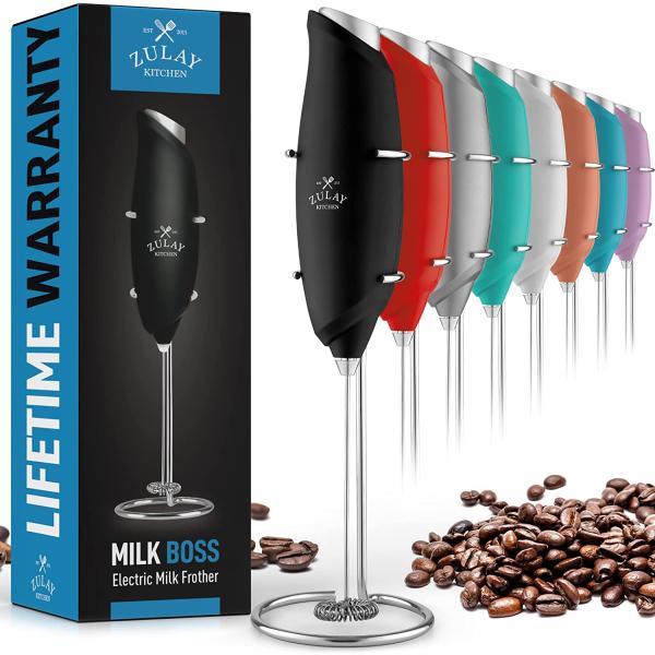 商品名Zulay Kitchen Premium One-Touch Milk Frother for Coffee - Easy-Use Frother Handheld Foam Maker - Electric Whisk Drink...