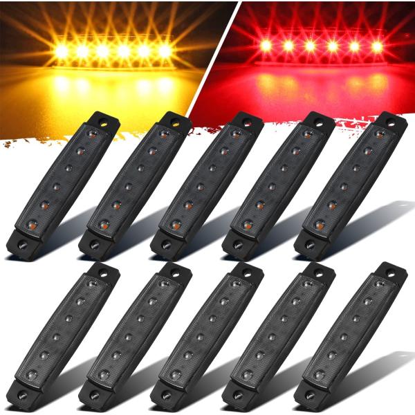商品名Partsam 10Pcs 3.8"" Smoked Thin line Trailer Led Side Marker Clearance Lights 6 LED Surface Mount Amber/Red Trailer m...