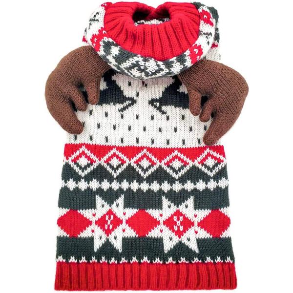 商品名KYEESE Holiday Dog Sweaters New Year Hoodie Reindeer Red Dogs Knitwear Pullover Small Pet Sweater with Leash Hole Ugl...