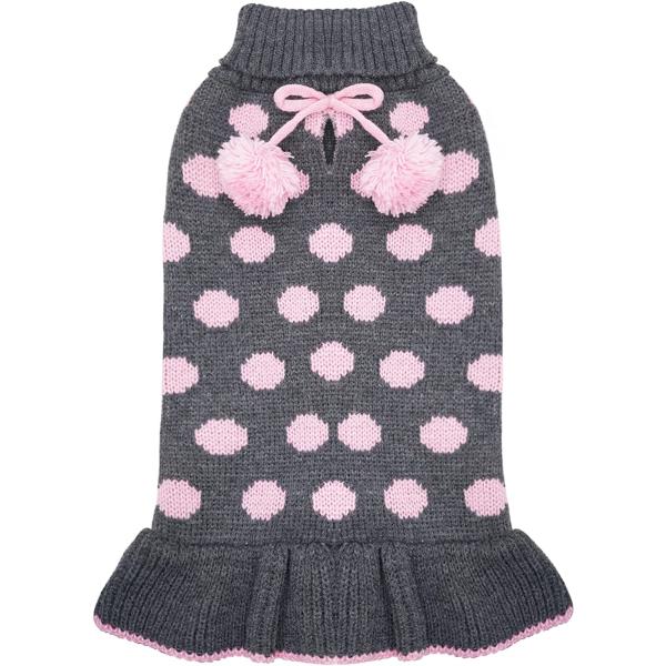 商品名KYEESE Dog Sweaters with Leash Hole Small Turtleneck Dog Sweater Dress Polka Dot Knit Warm Dog Clothes with Pom Pom B...