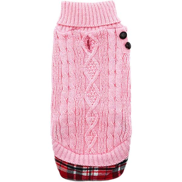 商品名KYEESE Dog Sweaters for Small Dogs Pink Turtleneck Dog Sweater Knitwear with Leash Hole Gingham Patchwork Pet Sweater...
