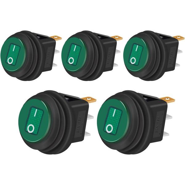商品名Twidec/5Pcs 12V Waterproof Lighted Round Rocker Toggle LED Switch 20A 3 Pins On-Off Car Truck RV Rocker Switch Green ...