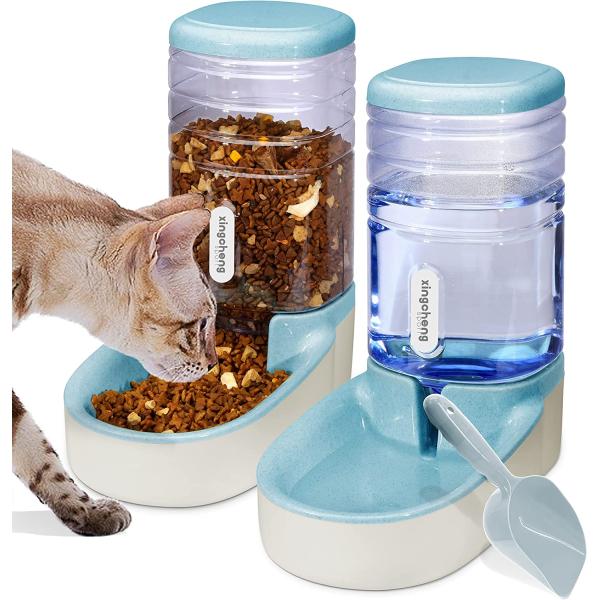 商品名Happycat ペット 重力 フード&amp;ウォーターディスペンサーセット 小型&amp;大型犬と猫 自動フード&amp;給水セット ダブルボウルデザイン 小型ペットと大型ペット用 ブルーPets Gravity Food and...