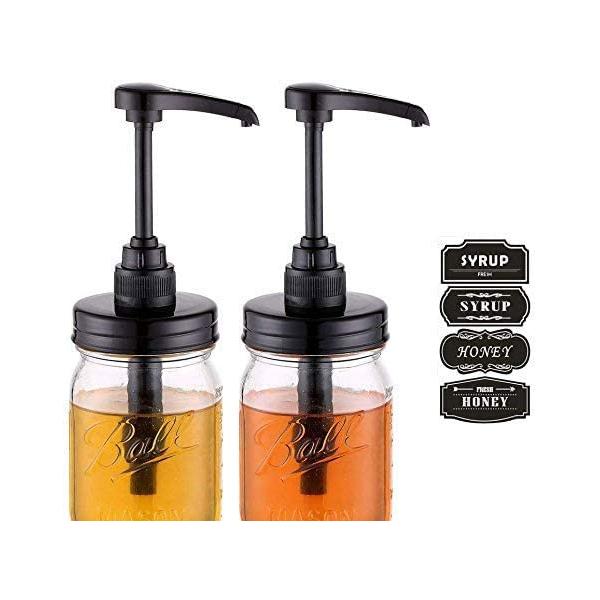 商品名Elwiya メイソンジャー シロップ&amp;ハニーディスペンサー ポンプ蓋 防錆 プラスチックディスペンサー蓋 16オンス レギュラーメイソンジャー キッチン テーブル装飾用 2個パックMason Jar Syrup &amp; ...