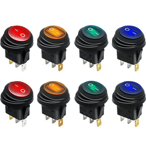 商品名mxuteuk 8pcs 12V Waterproof Round Rocker Switch Blue Green Yellow Red LED Lighted SPST 3 pins On-Off Toggle 20A for C...