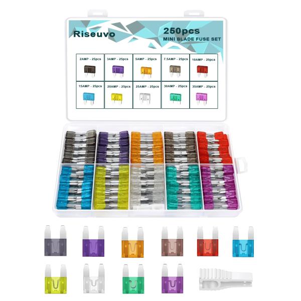 商品名250pcs Mini Blade Fuse Assortment - Car Automotive Truck Auto ATM Fuse Kit (2A 3A 5A 7.5A 10A 15A 20A 25A 30A 35A)ブラン...