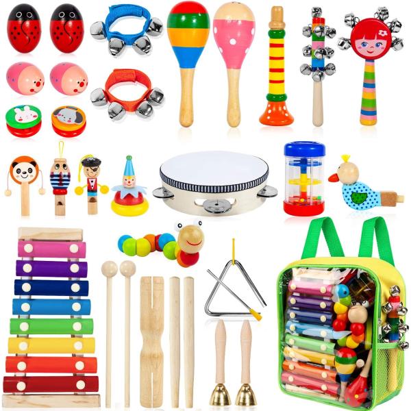 商品名Kids Musical Instruments, 33Pcs 18 Types Wooden Percussion Instruments Tambourine Xylophone Toys for Kids Children, P...