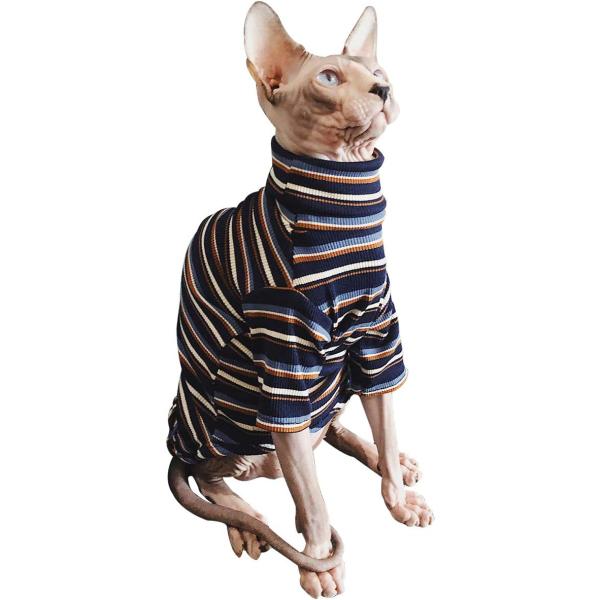 商品名Bonaweite Hairless Cats Stripe T-Shirt, Breathable Cat Wear Clothes Vest Shirts for Sphynx, Cornish Rex, Devon Rex, P...
