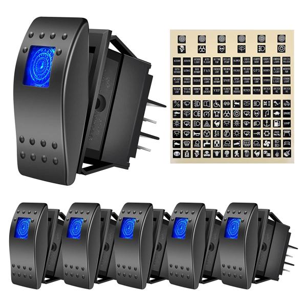商品名eFuncar 6Pcs 12V 24V Toggle Switch, 4Pin SPST ON Off Dashboard Rocker Switch, Waterproof LED Blue Lighted Rocker Swit...