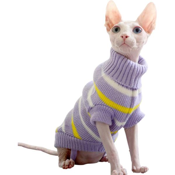 商品名Bonaweite Hairless Cats Stripe Vest Turtleneck Sweater, Breathable Adorable Cat Wear Shirt Clothes, Cat's Pajamas Jum...