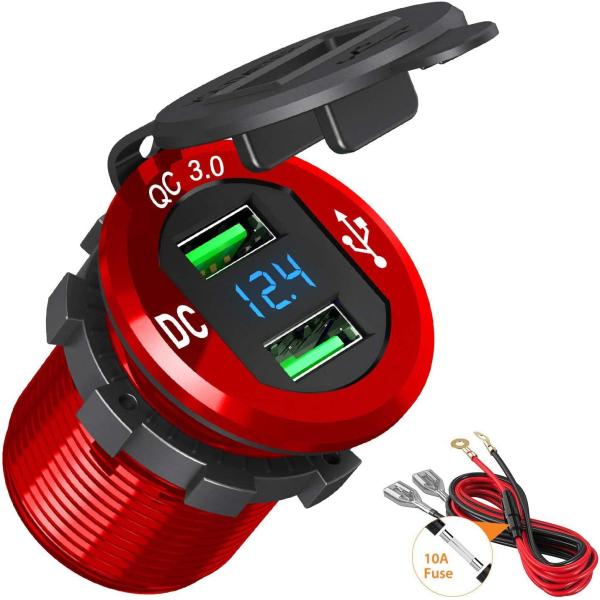 商品名BAODANTECH Quick Charge 3.0 USB充電器ソケット 12V/24V 36W アルミニウム 防水 デュアル QC3.0 USB 高速充電器ソケット電源コンセント LEDディスプレイ付き 船舶 ボート オートバイ...
