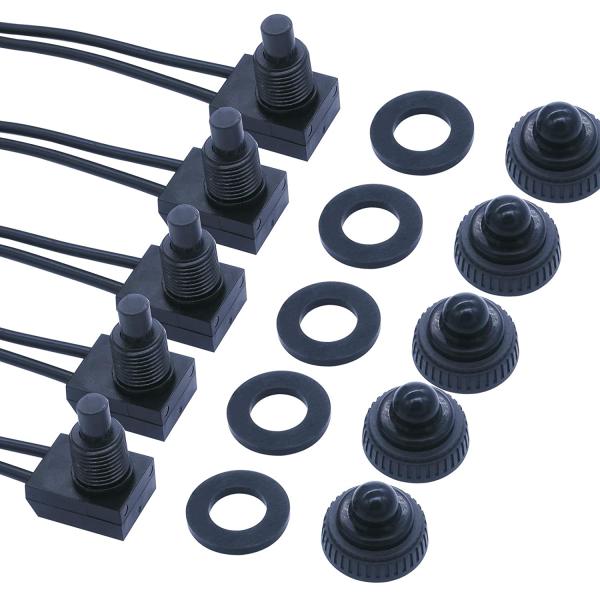 商品名mxuteuk 5pcs 12V Waterproof Push Button Switch Wired SPST On-Off Switches Black, Use for RV Motorcycle/Car MXU-kp-107...