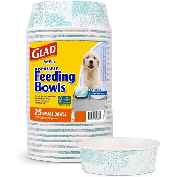 商品名Glad for Pets Disposable Feeding Bowls | Small Dog Bowls in Teal Pattern | 1.75 Cup Feeding Size, 25 Count - Dog Bowl...
