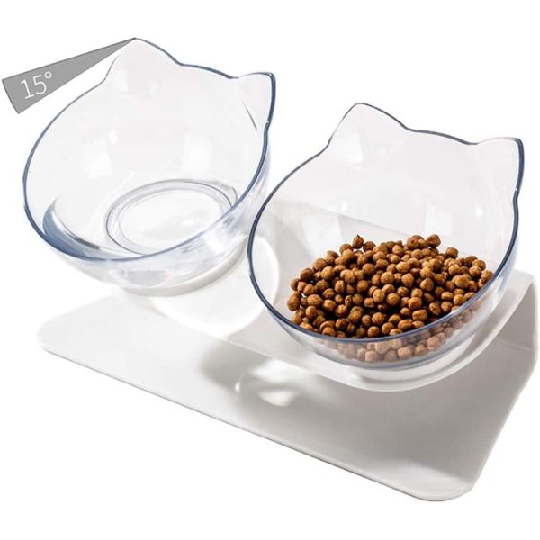 商品名Luck Dawn Double Elevated Cat Bowls with Raised Stand, 15 Tilted cat Bowl Design Neck Guard Stand Raised Pet Food Wat...