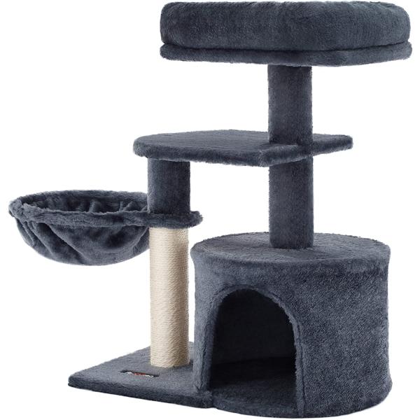 商品名FEANDREA Cat Tree, Small Cat Tower, Cat Condo, Kitten Activity Center with Scratching Post, Basket, Cave, Smoky Gray ...