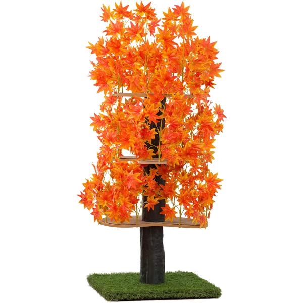 商品名On2 Pets Cat Tree with Leaves Made in USA, Cat House &amp; Cat Activity Tree, Multi-Level Cat Condo for Indoor Catsブラ...