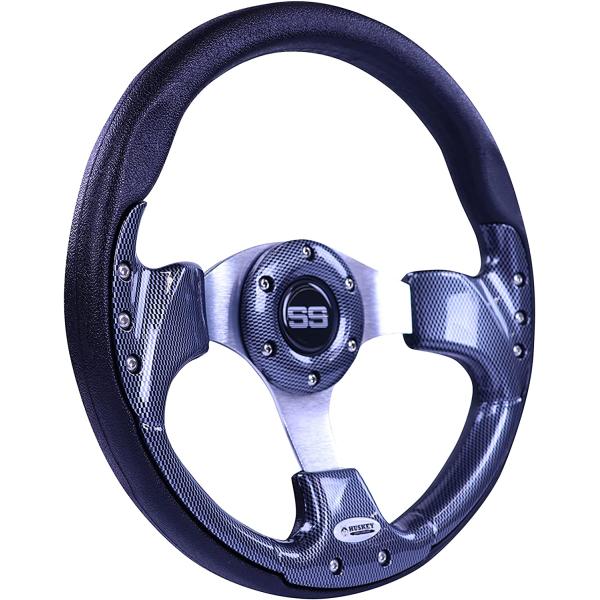 商品名Huskey クラシック ゴルフカート ステアリングホイール カーボンファイバー レッド シルバー EZGO ヤマハ クラブカー カーボンリベットスポーク カーボンファイバー クラシック レッドスポーク クラシックコバルトブルー シル...