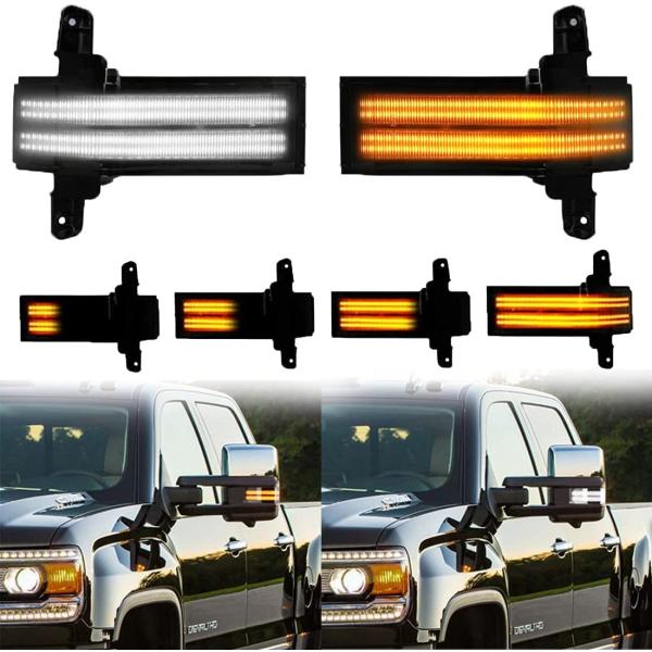 商品名Gempro 2Pcs Switchback White &amp; Dynamic Amber LED Side Mirror Marker Light Turn Signal Direction Indicator lamp Fo...