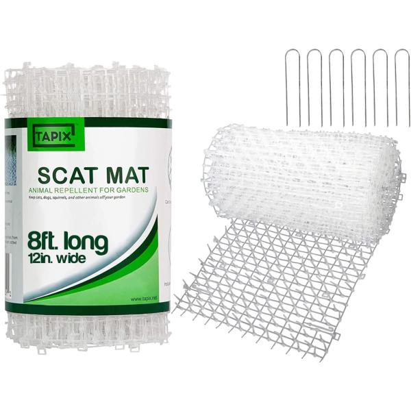 商品名Tapix Cat Scat Mat Clear (8 ft.) with 6 Staples, Anti-cat Network with Spikes Digging Stopper - Cat Deterrent Mat for...