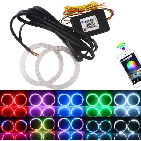 商品名エバーブライト エンジェルアイズ 80MM YMAL-80MMEverBrightt 1 Set 80MM Angel Eyes Multi-Color RGB LED Halo Rings Lights for Car Headli...