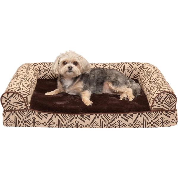 商品名Furhaven Medium Memory Foam Dog Bed Plush &amp; Southwest Kilim Decor Sofa-Style w/ Removable Washable Cover - Desert...
