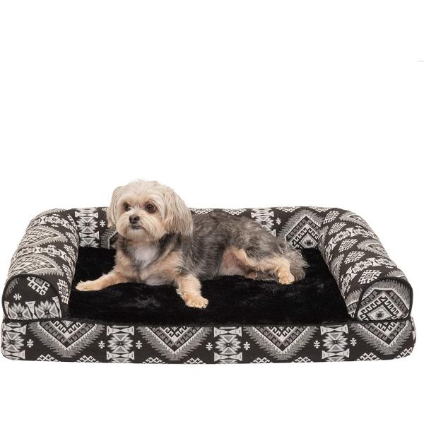 商品名Furhaven Medium Memory Foam Dog Bed Plush &amp; Southwest Kilim Decor Sofa-Style w/ Removable Washable Cover - Black ...