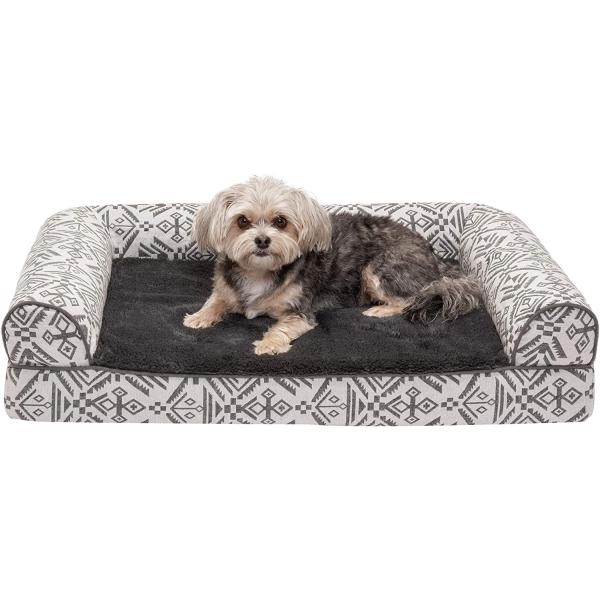 商品名Furhaven Medium Memory Foam Dog Bed Plush &amp; Southwest Kilim Decor Sofa-Style w/ Removable Washable Cover - Boulde...
