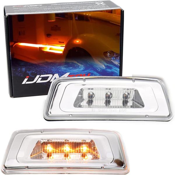 商品名iJDMTOY (2)スーパーブライトアンバーフルLEDサイドマーカーライト Kenworth、Peterbilt対応 76-001-ChromeiJDMTOY (2) Clear Lens Chrome Inside Finish ...