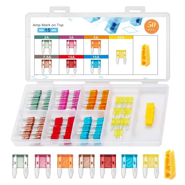 商品名Chanzon 50pcs ATM/APM（ミニ）ブレードヒューズアソート（2A 3A 5A 7.5A 10A 15A 20A）カートラックRV自動車モーターボート交換用Chanzon Mini Blade Fuse Assortme...