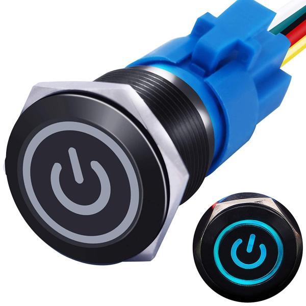 商品名mxuteuk 19mm Waterproof Latching Push Button Switch 12V ON/Off Switch 1NO 1NC SPDT Black Metal with Blue Power Symbol...