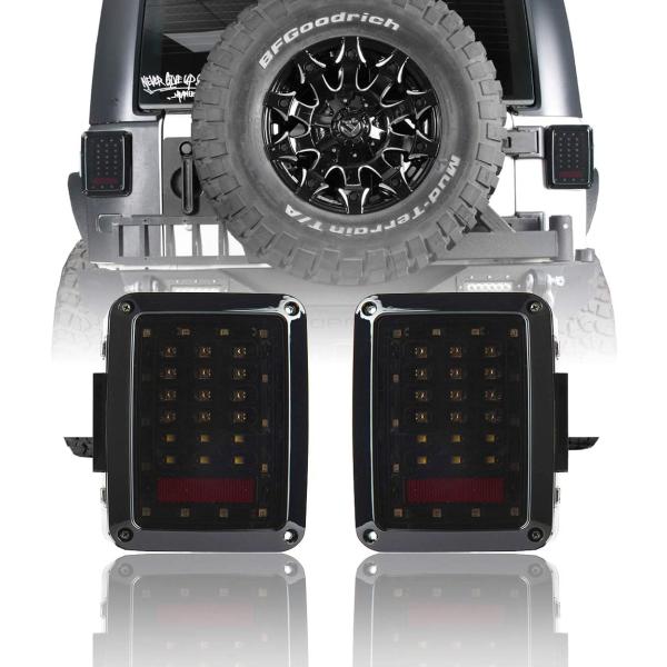商品名V8 GOD スモーク LED レンズ テールライト ブレーキライト リアウィンカーライト リバースランプ 2007-2018 Jeep Wrangler JK用V8 GOD JK Wrangler Smoke Tail Lights...