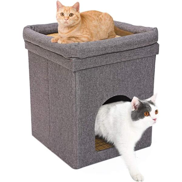 商品名ShellKingdom Collapsible Cat House, Foldable Fabric Cat Cube and Cat Cave with Bed Scratch Resistant Pet Kitty House ...