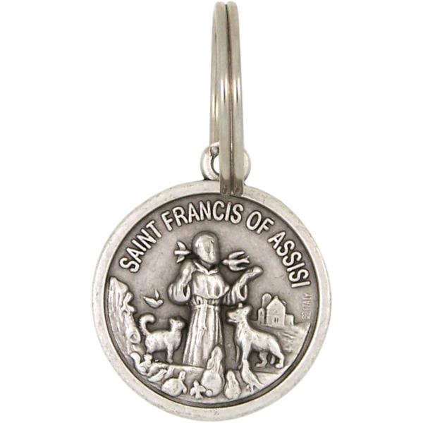 商品名シルバートーンベースメタルカトリック アッシジの聖フランチェスコ 動物の守護聖人 ペットメダル ペンダントチャーム スプリットリング 犬や猫の首輪用 長さ1 3/4インチSilver Tone Base Metal Catholic ...