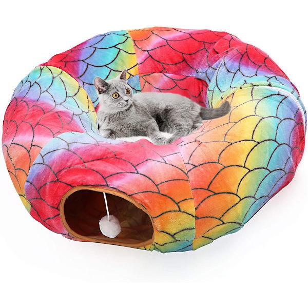 商品名LUCKITTY Large Cat Dog Tunnel Bed with Washable Cushion-Big Tube Playground Toys Plush 3 FT Diameter Longer Crinkle C...