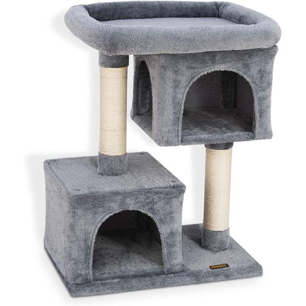 商品名PAWBEE 33"" Cat Tree House - 2 Condos &amp; 2 Sisal Scratching Posts - Cat Scratching Post Tower With Ex-Large Plush ...